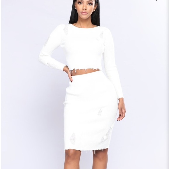 Skirts | Ivory Two Piece Distressed Ribbed Skirt Set | Poshmark